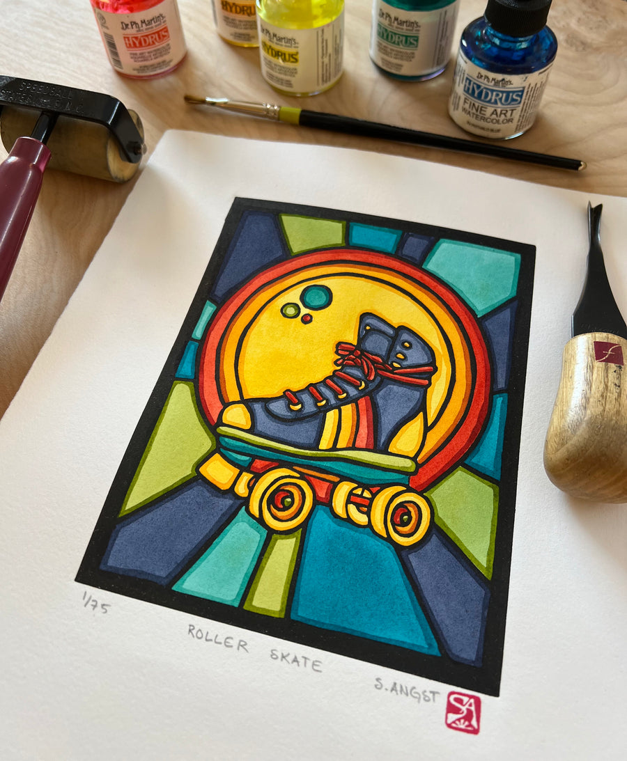 Roller Skate - Original Linocut – Altitude Gallery