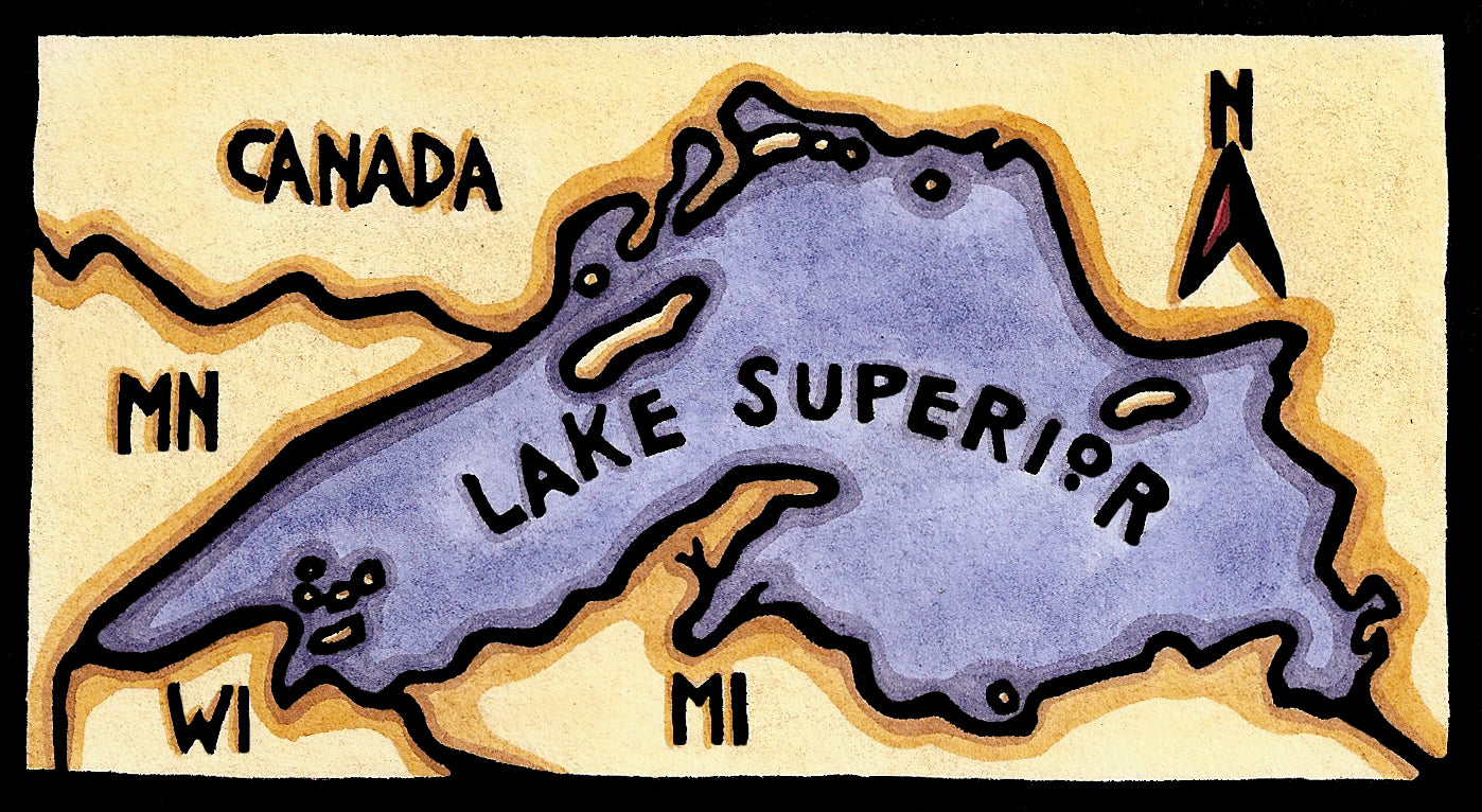 Lake Superior Map - Original Linocut – Altitude Gallery